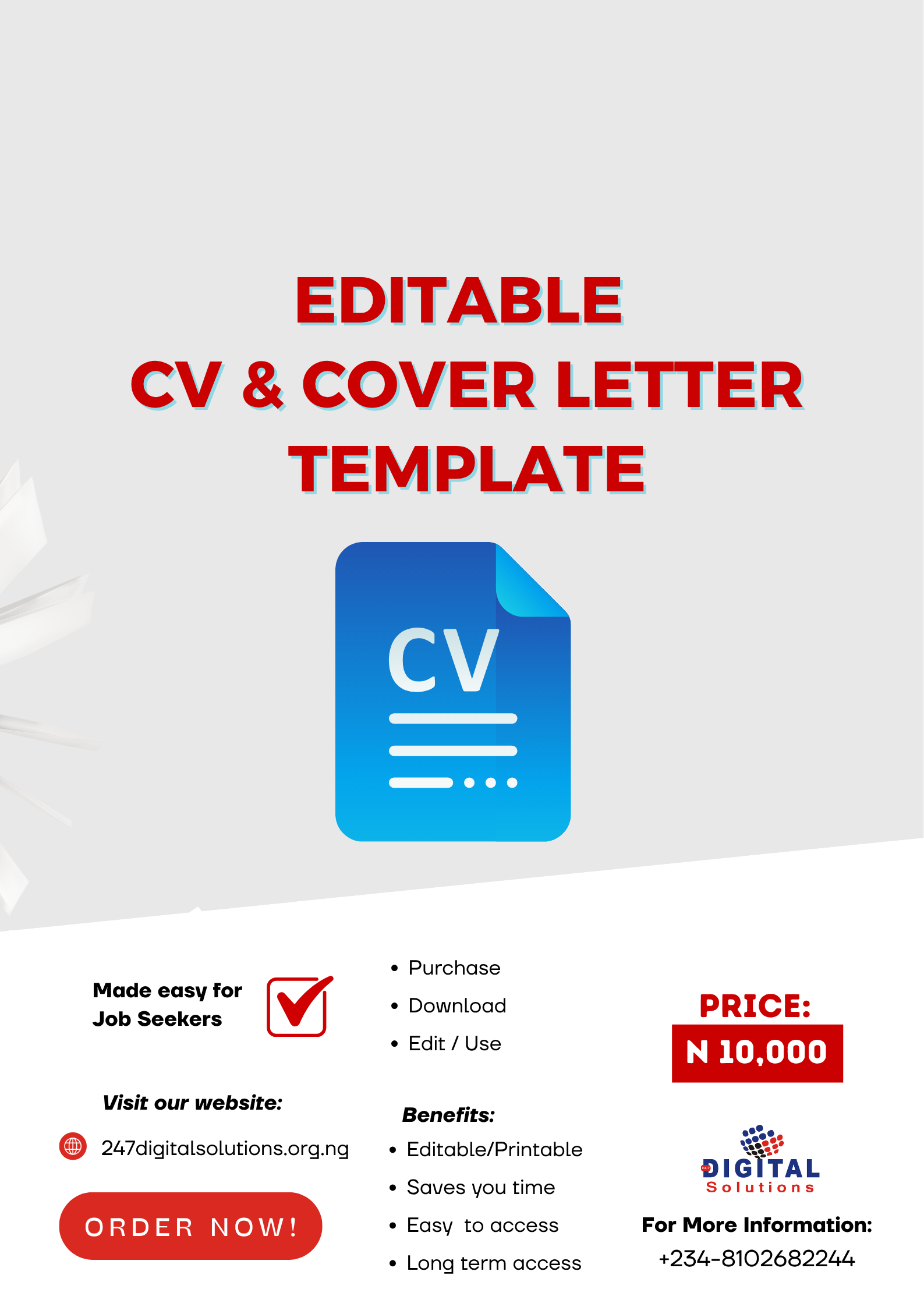Editable CV & Cover Letter Template - 24/7 Digital Solutions